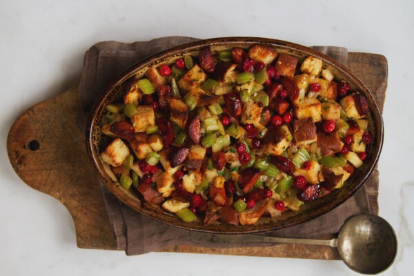 Portuguese Sausage Cranberry Brioche Stuffing Recipe